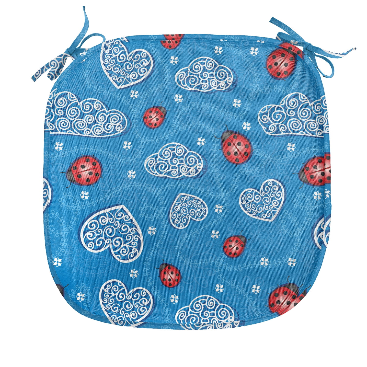 Ladybugs Chair Seating Cushion, Ladybugs and Ornate Clouds Magic in the ...