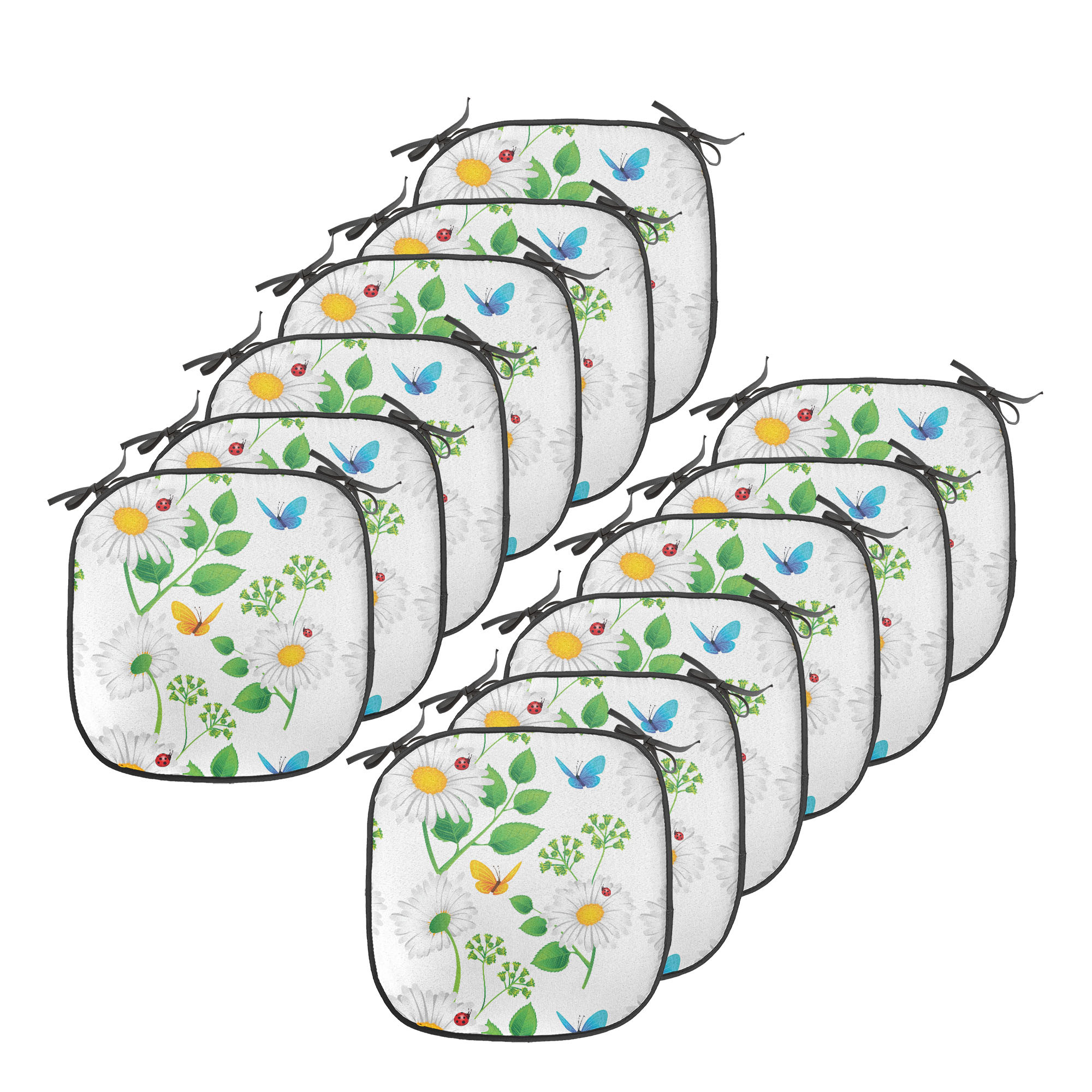 Ladybugs Chair Seating Cushion Set of 12, Macro Chamomiles and Ladybugs ...