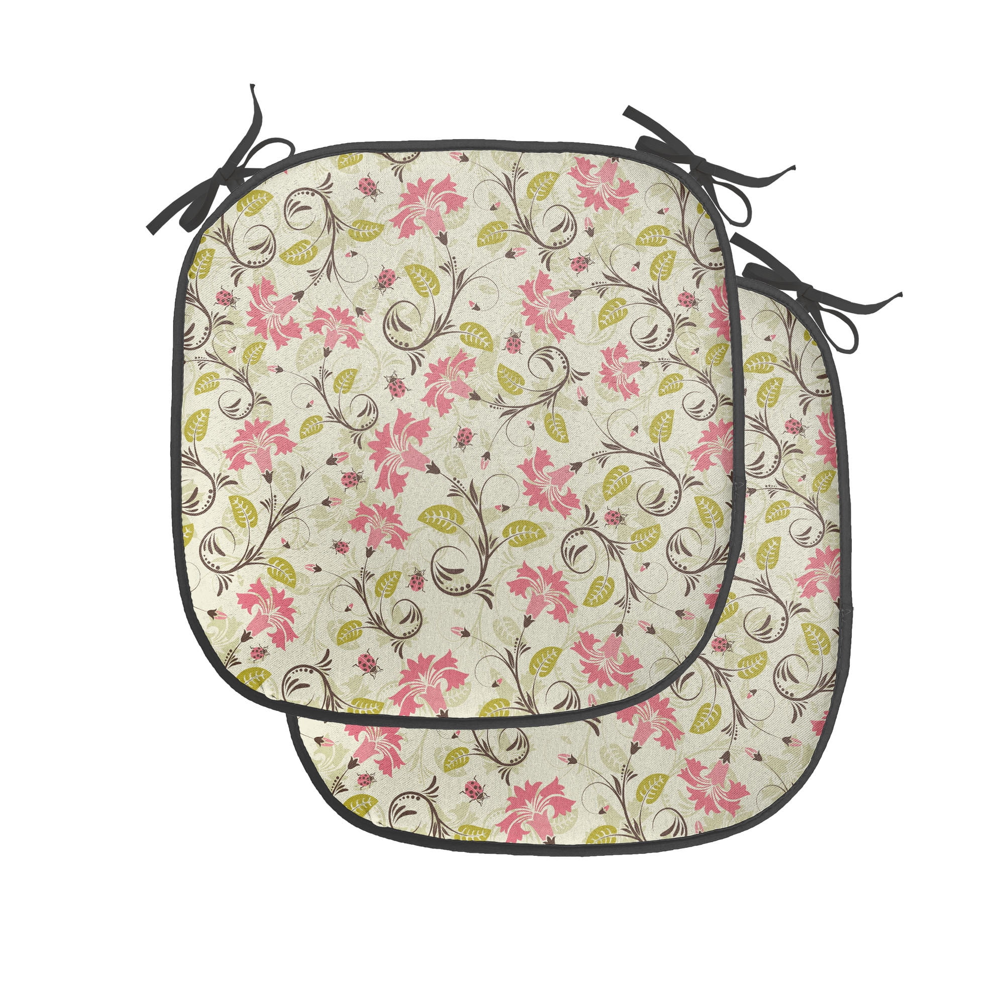 Ladybugs Chair Seating Cushion Set of 2, Curving Flower Design Ladybugs ...