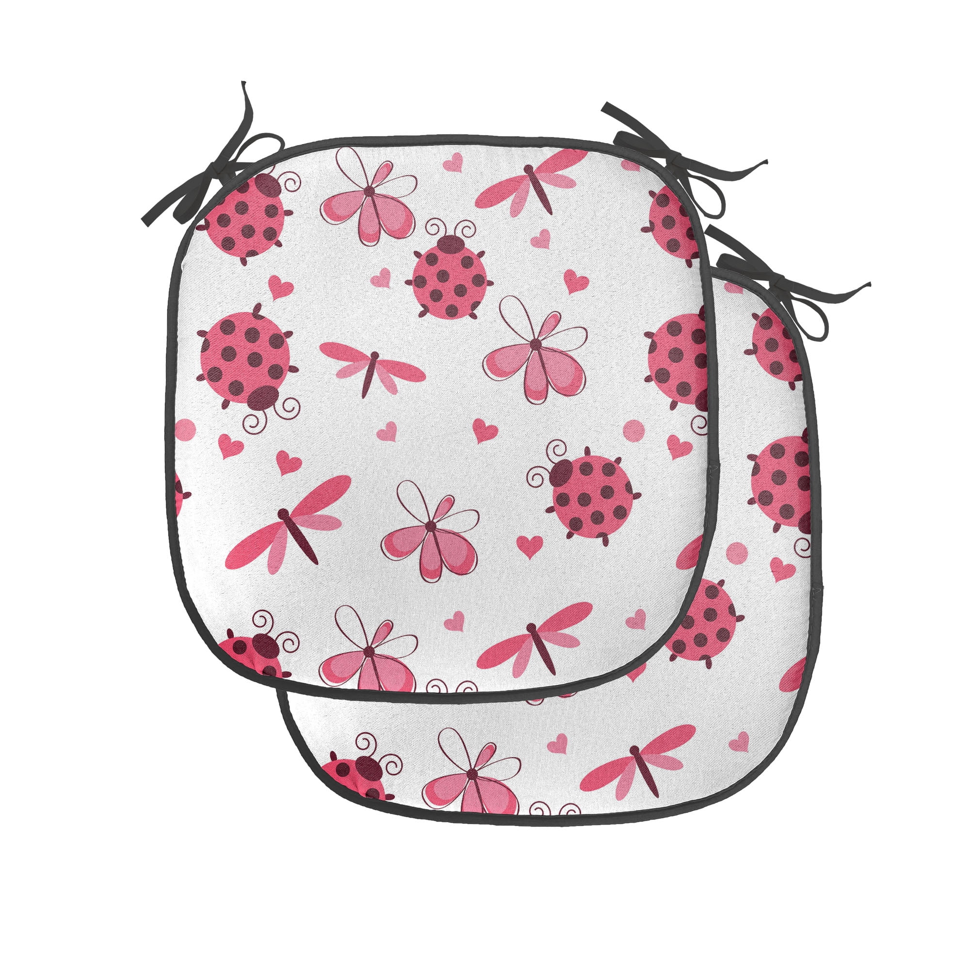 Ladybugs Chair Seating Cushion Set of 2, Domed Back Round Ladybugs with ...