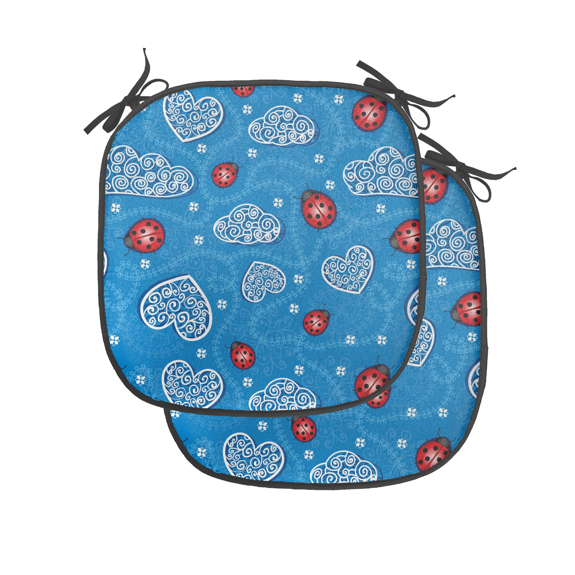 Ladybugs Chair Seating Cushion Set of 2, Ladybugs and Ornate Clouds ...