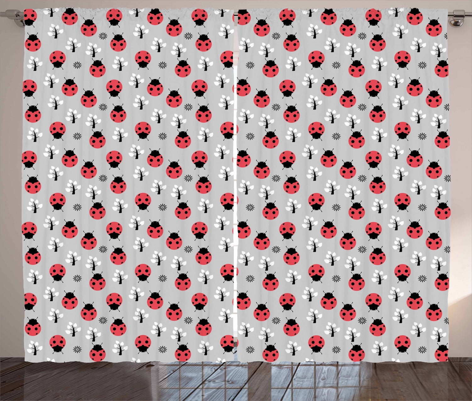 Ambesonne Ladybugs Curtains 2 Panel Set, Bug Tree Flower, 108" x 84 ...