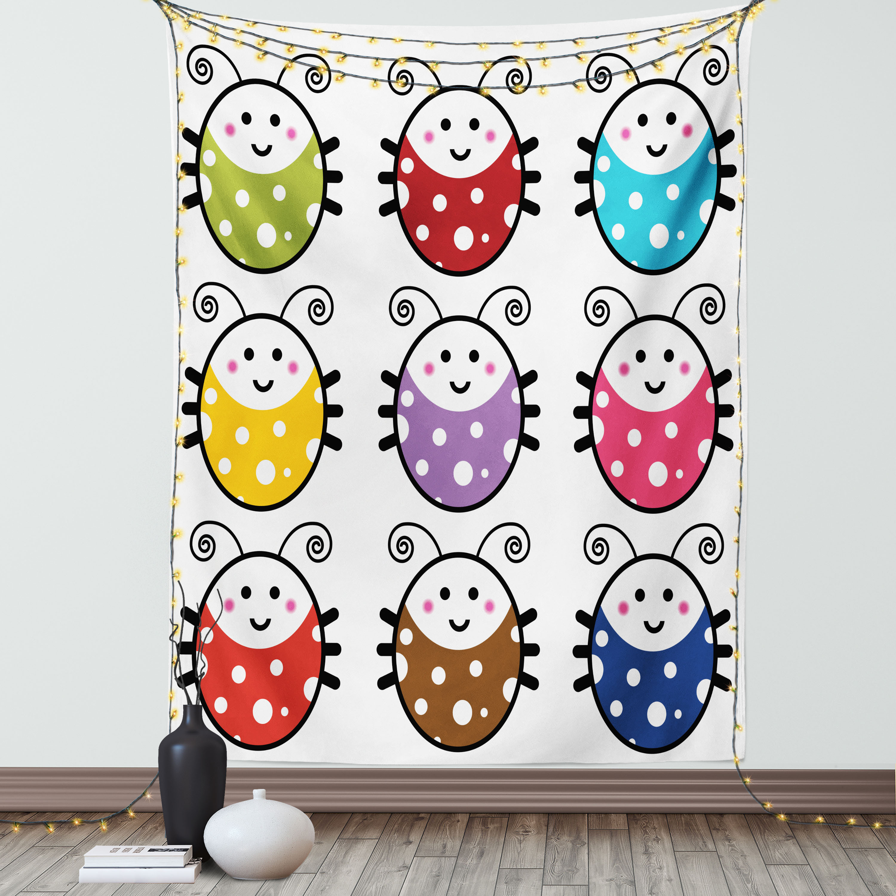 Ladybugs Decorations Tapestry, Number of Cute Smiling Ladybugs ...