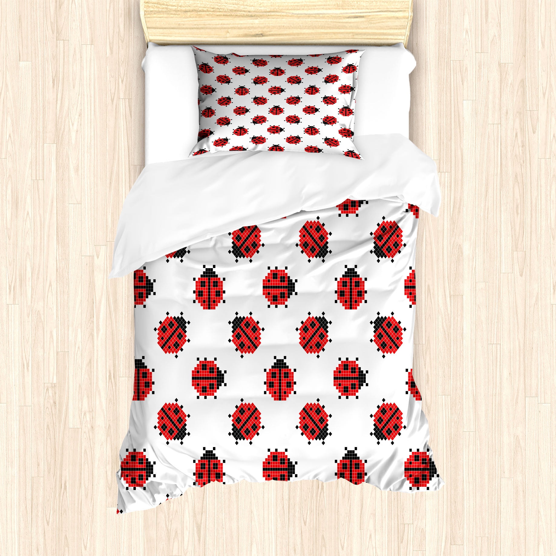 Ladybugs Duvet Cover Set, Cross-stitch Insect Model Animal Pixel Art ...