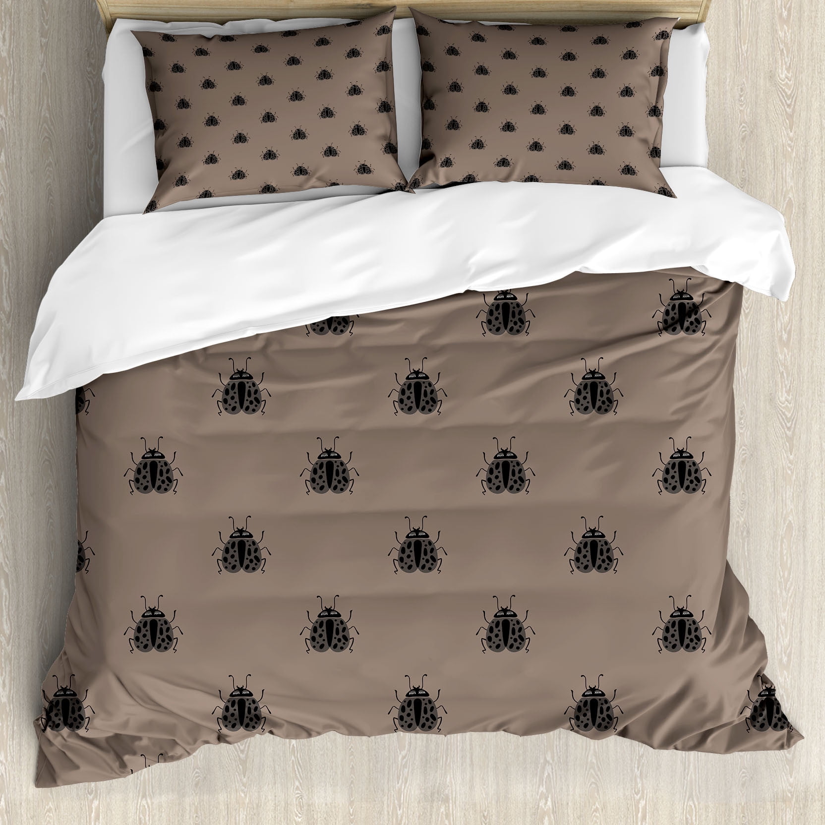 Ladybugs Duvet Cover Set, Dame Insect Dark Gloomy Colors Melancholic Representation of Beetle ...