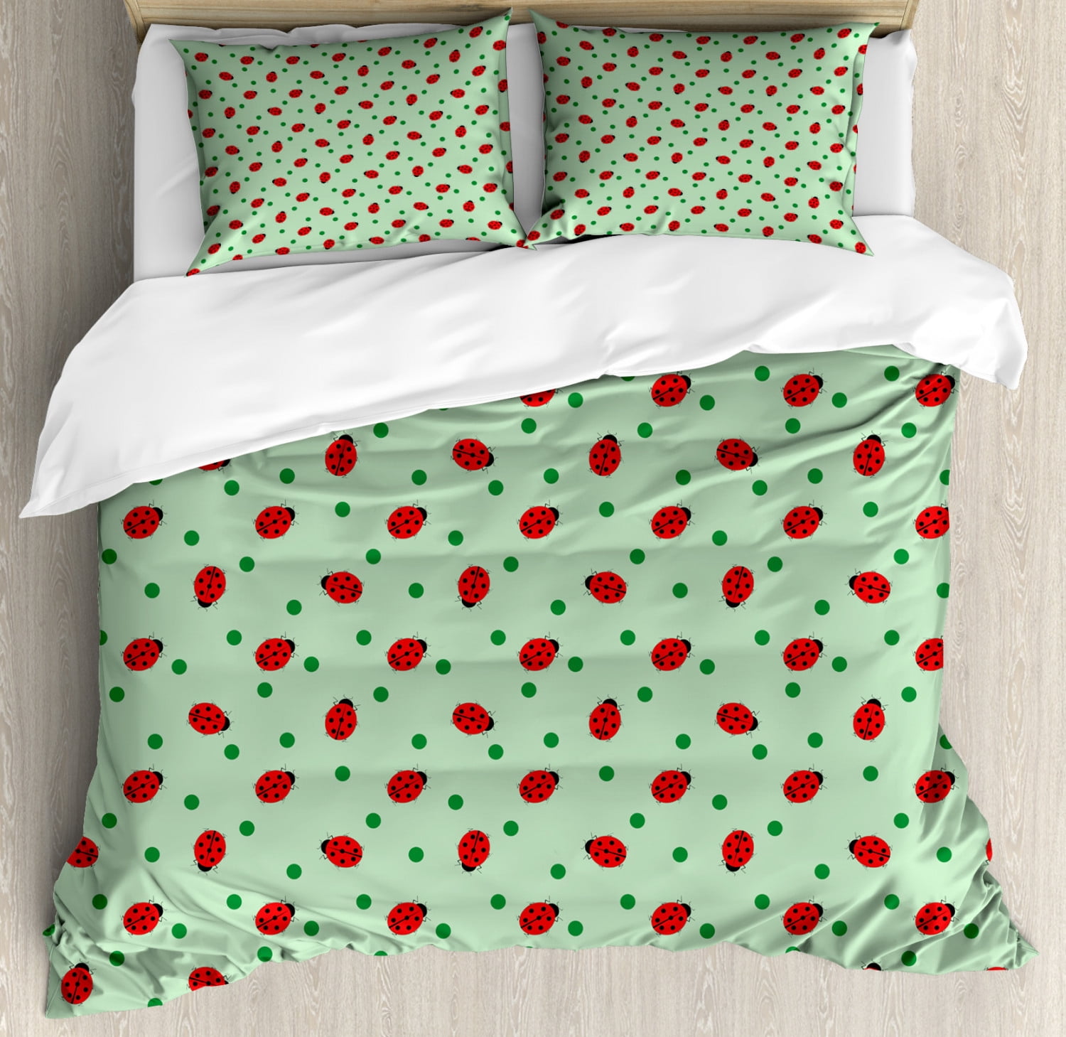 Ladybugs Duvet Cover Set King Size, Traditional Polka Dots Background ...