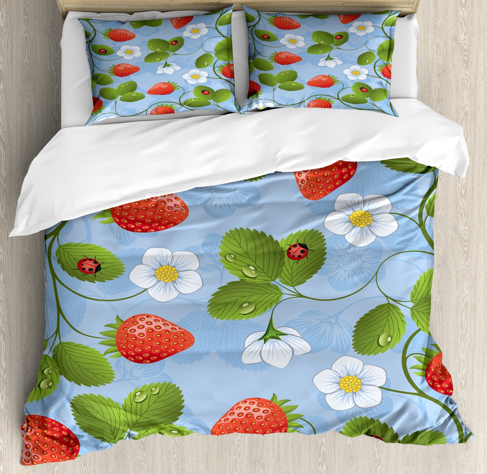 Ladybugs Duvet Cover Set, Strawberries Daisies and Ladybugs Looks Like ...