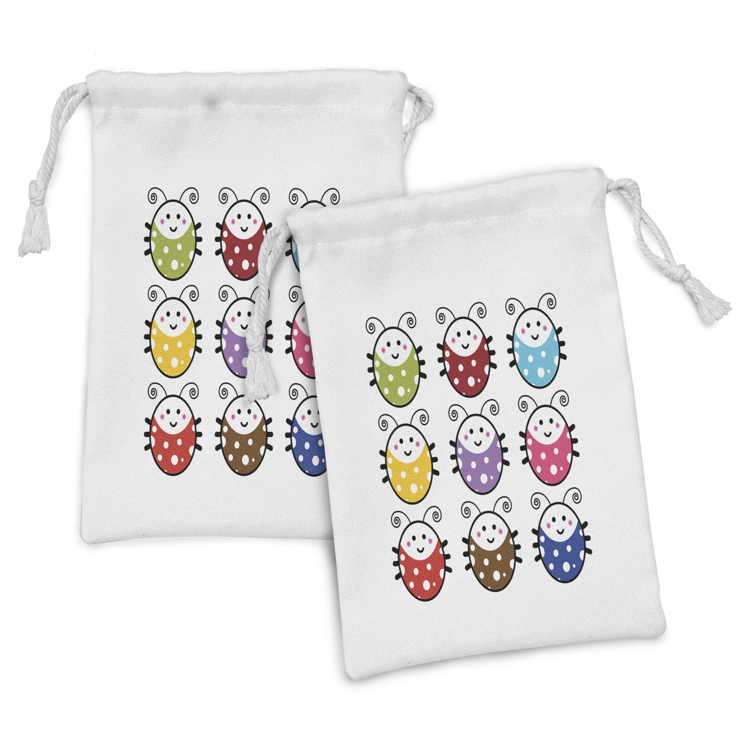 Ladybugs Fabric Pouch Set of 2, Number Smiling Ladybugs Illustration in ...