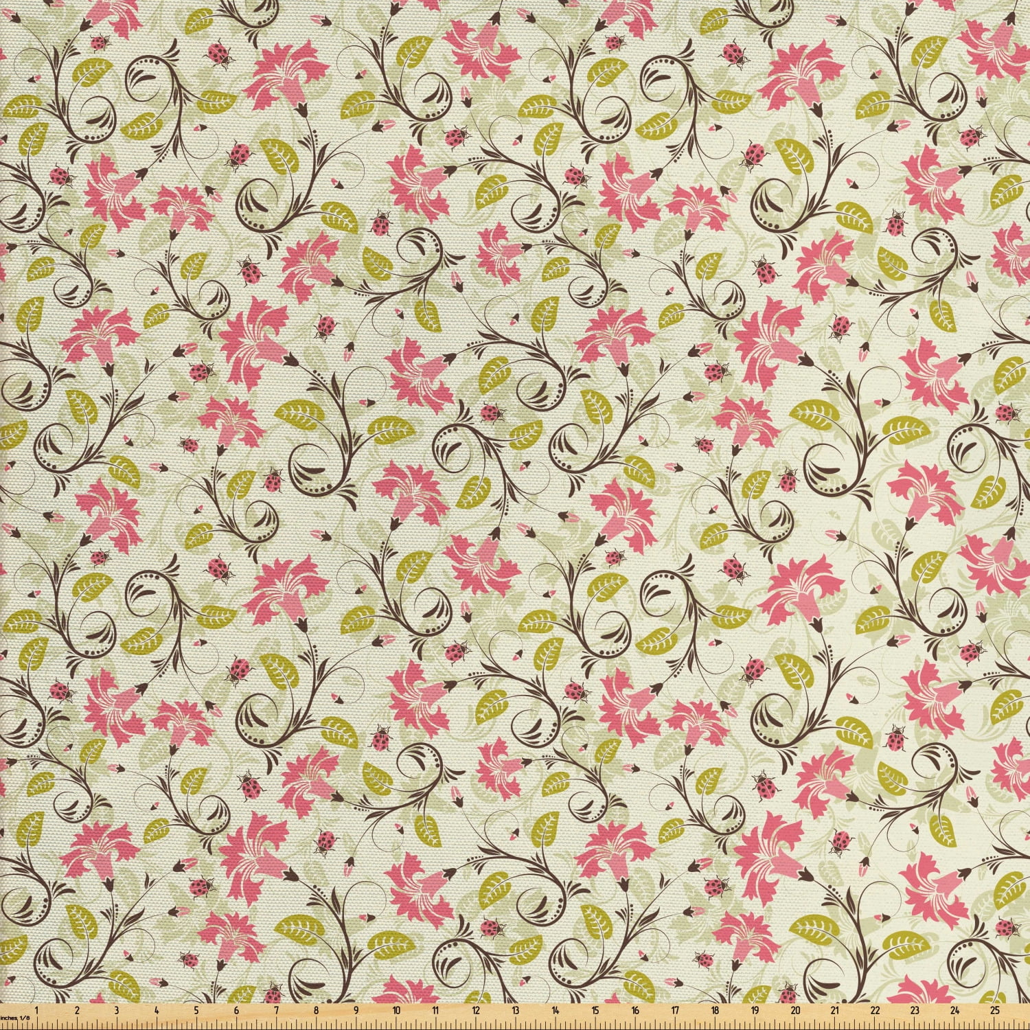 Ambesonne Floral Fabric by the Yard Upholstery, Curving Flower Pattern ...
