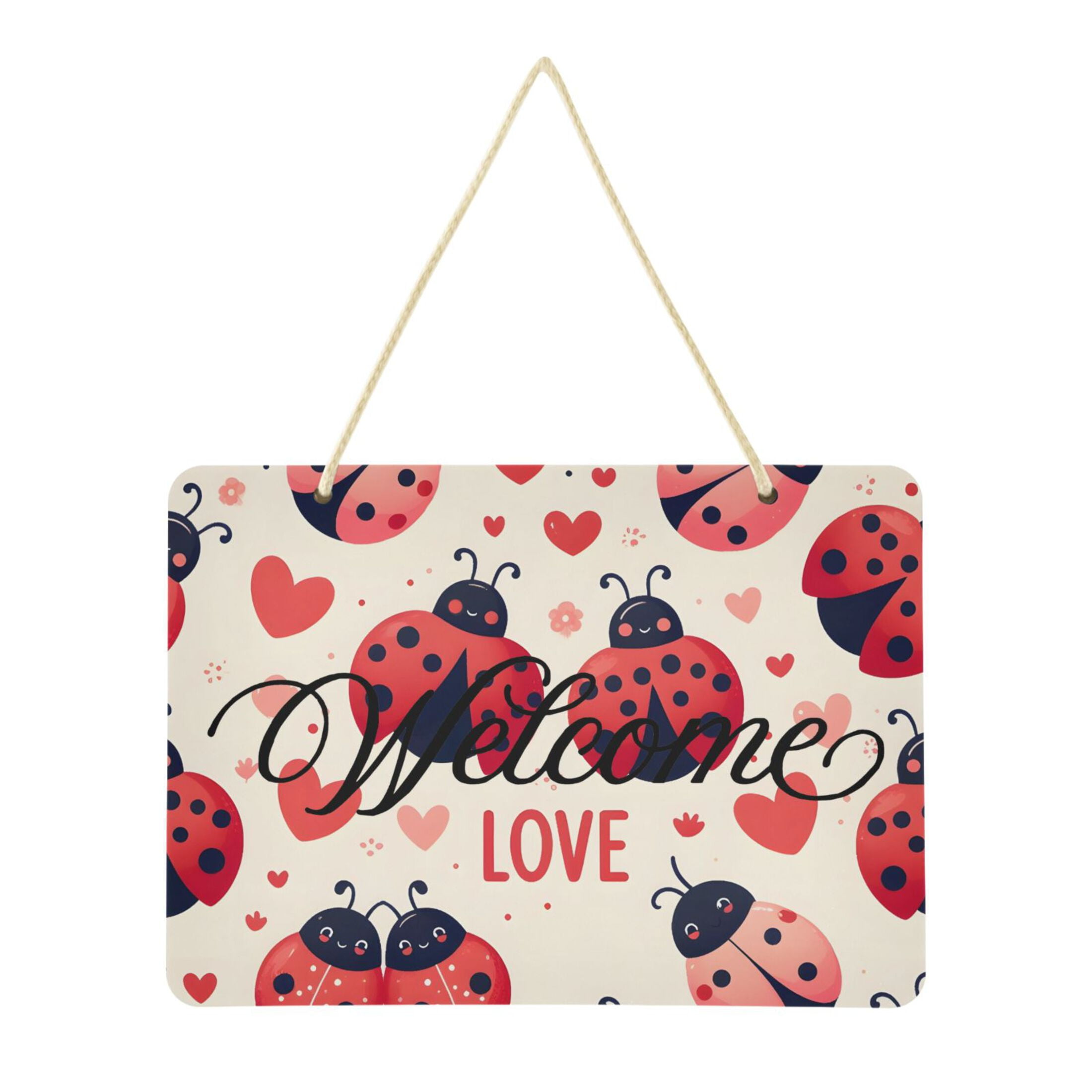 Ladybugs Heart Love Welcome Sign Front Door PVC 14x10 inch Hanger Hello ...