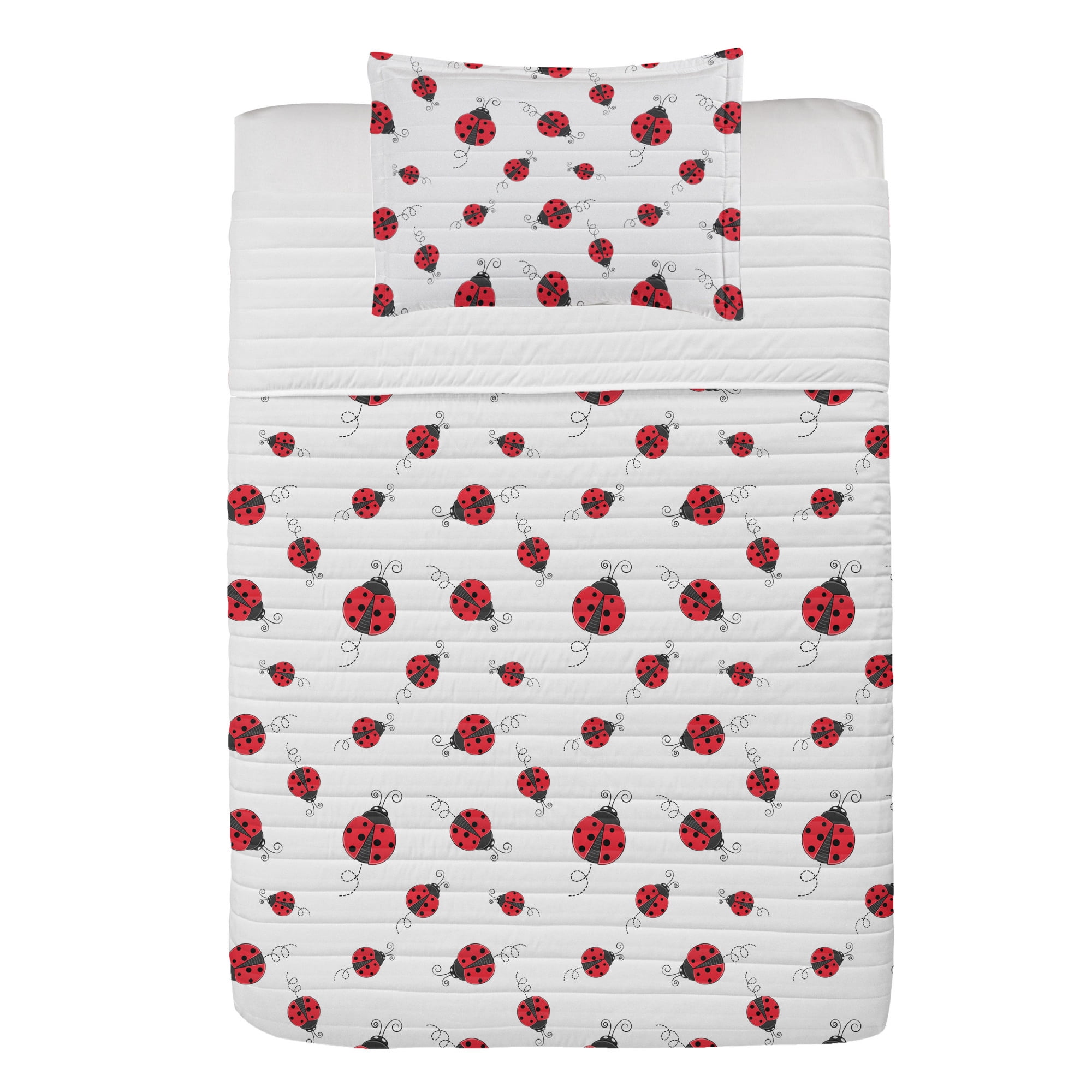 Ladybugs Microfiber Bedspread Set, Ladybug Dotted Wings Swirls and ...
