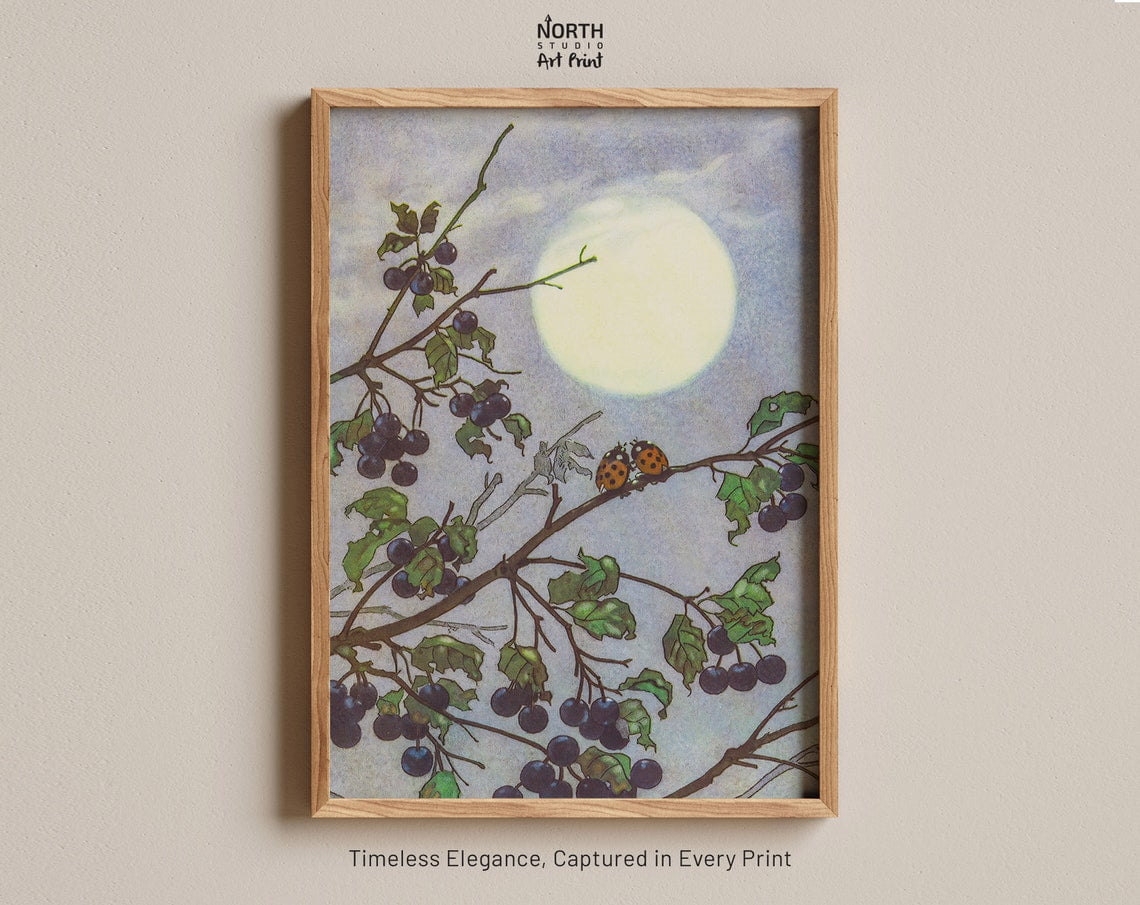 Ladybugs On Moonlight Poster, Erich Heinemann, Vintage Art, Night ...