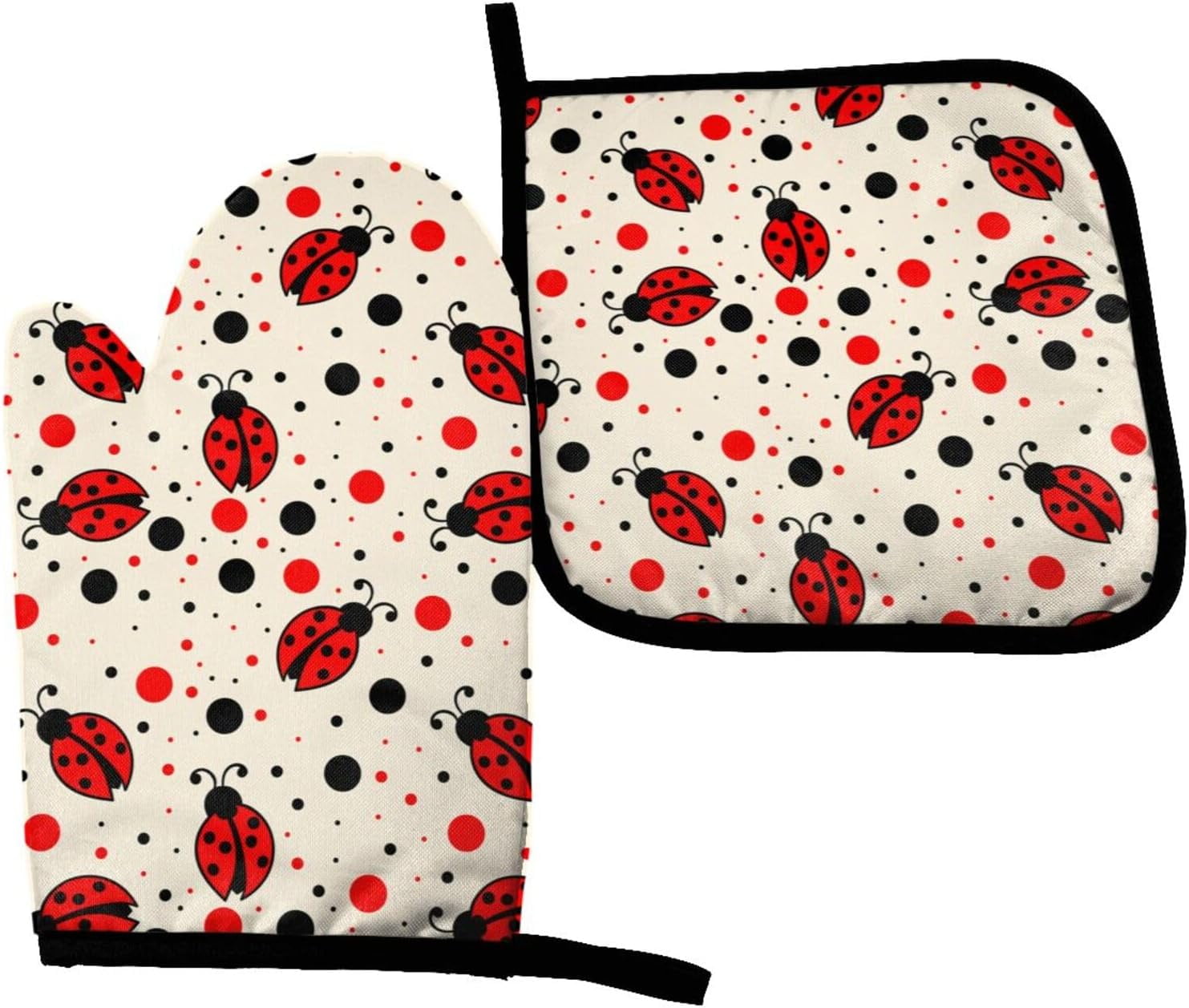 Ladybugs Oven Mitts and Pot Holders Insulated Gloves & Kitchen Counter ...