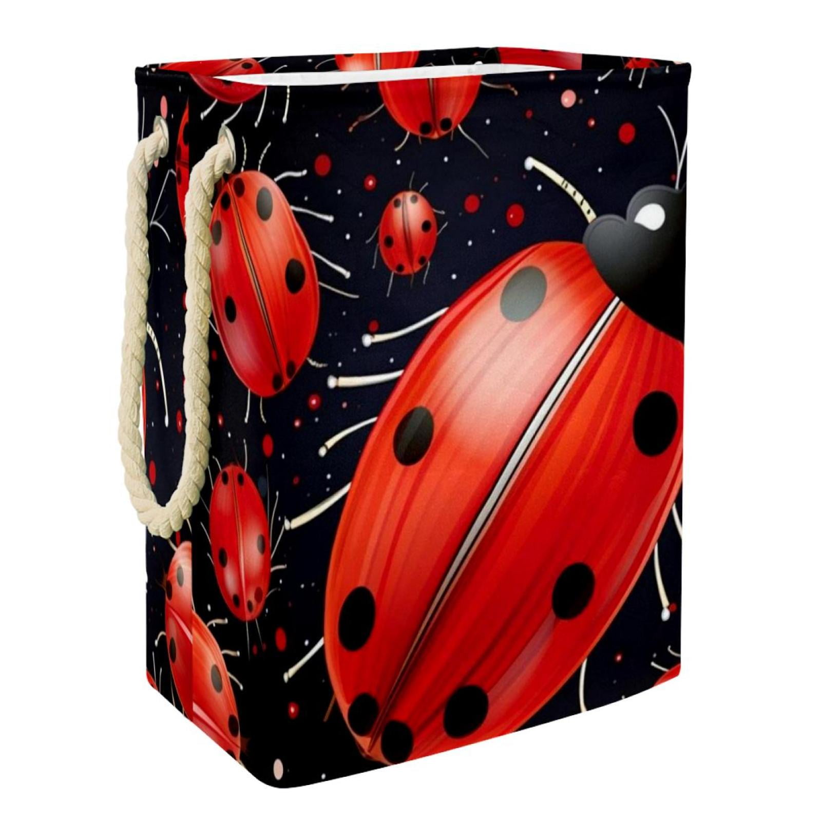 Ladybugs Pink Red Dot Laundry Hamper, Collapsible Laundry Baskets Firm ...