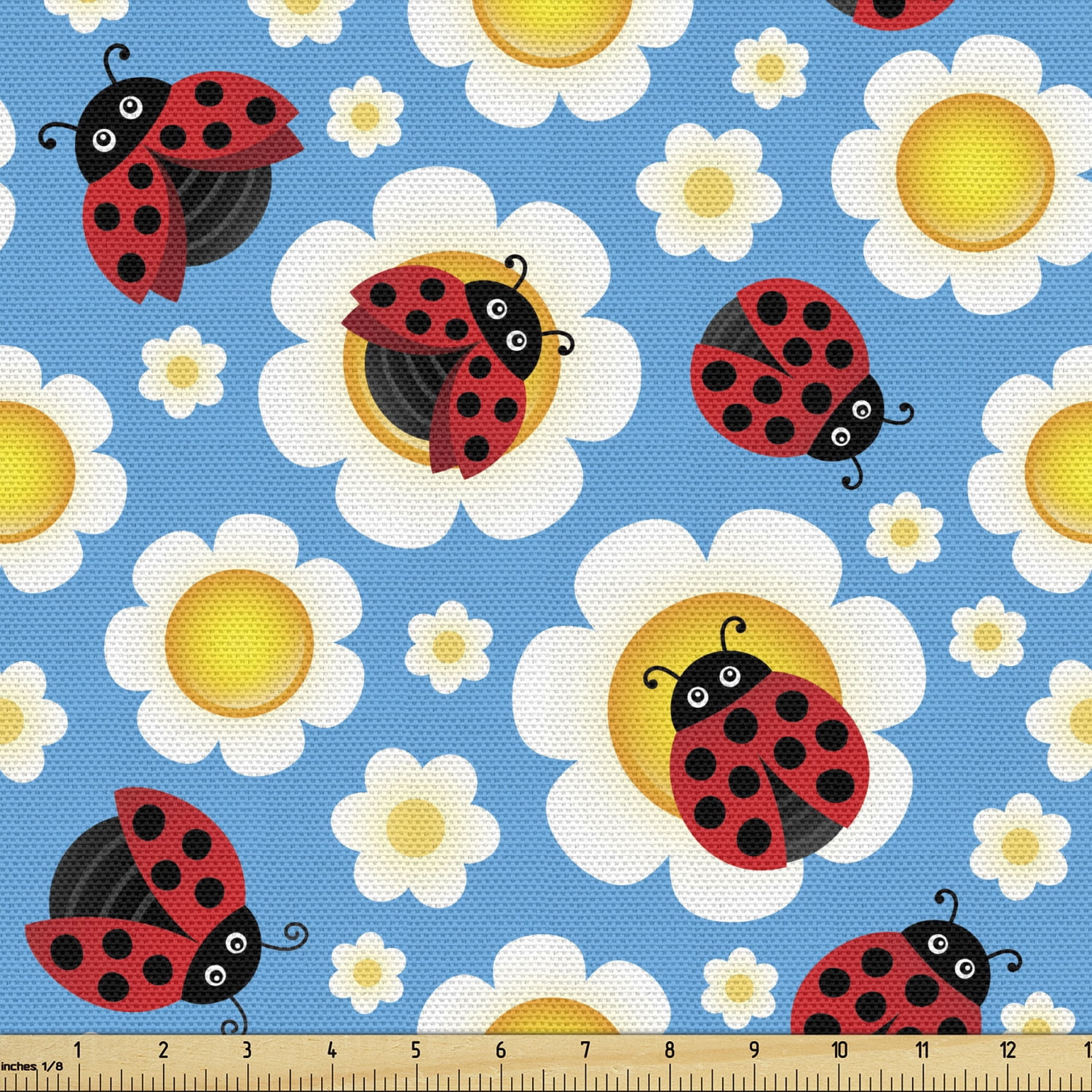 Ambesonne Ladybugs Fabric by the Yard Upholstery, Abstract Daisies Bugs ...