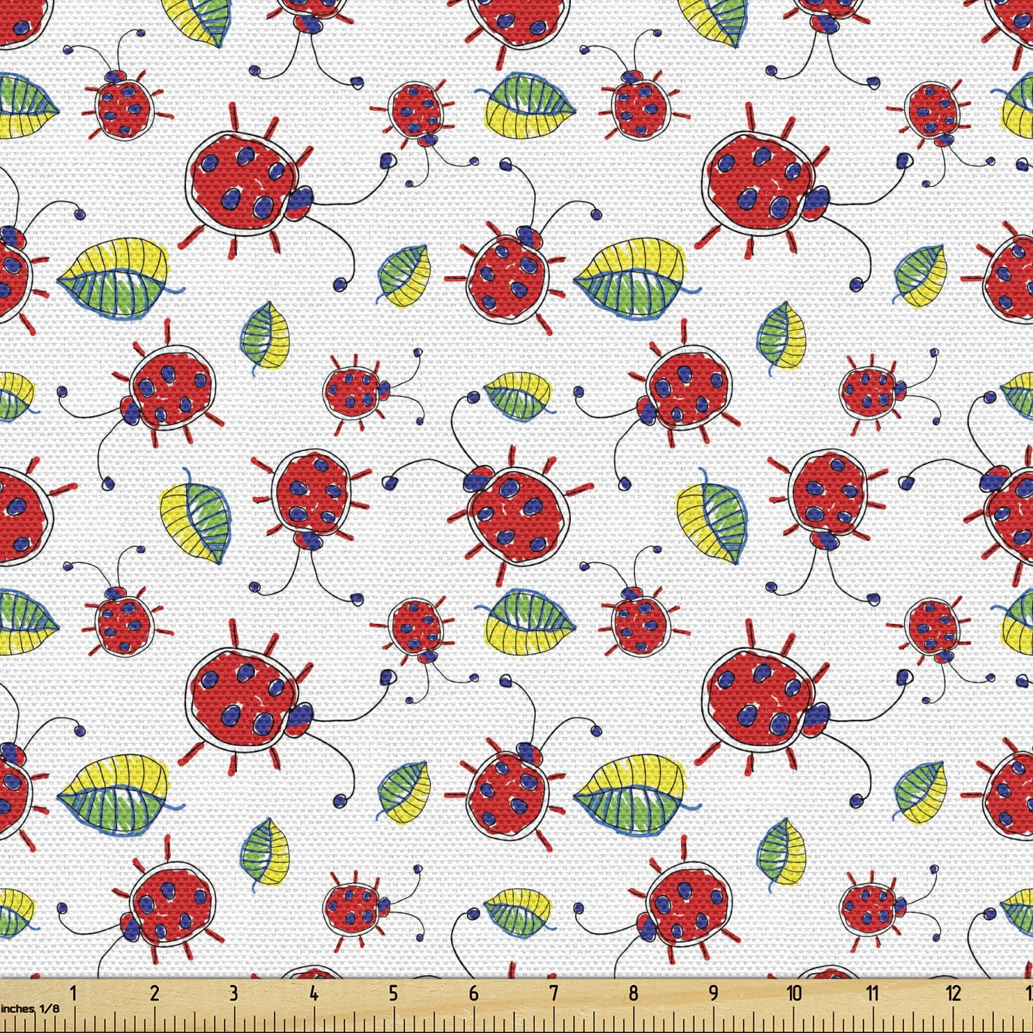 Ambesonne Ladybugs Fabric by the Yard Upholstery, Doodle Cartoon, 2 ...