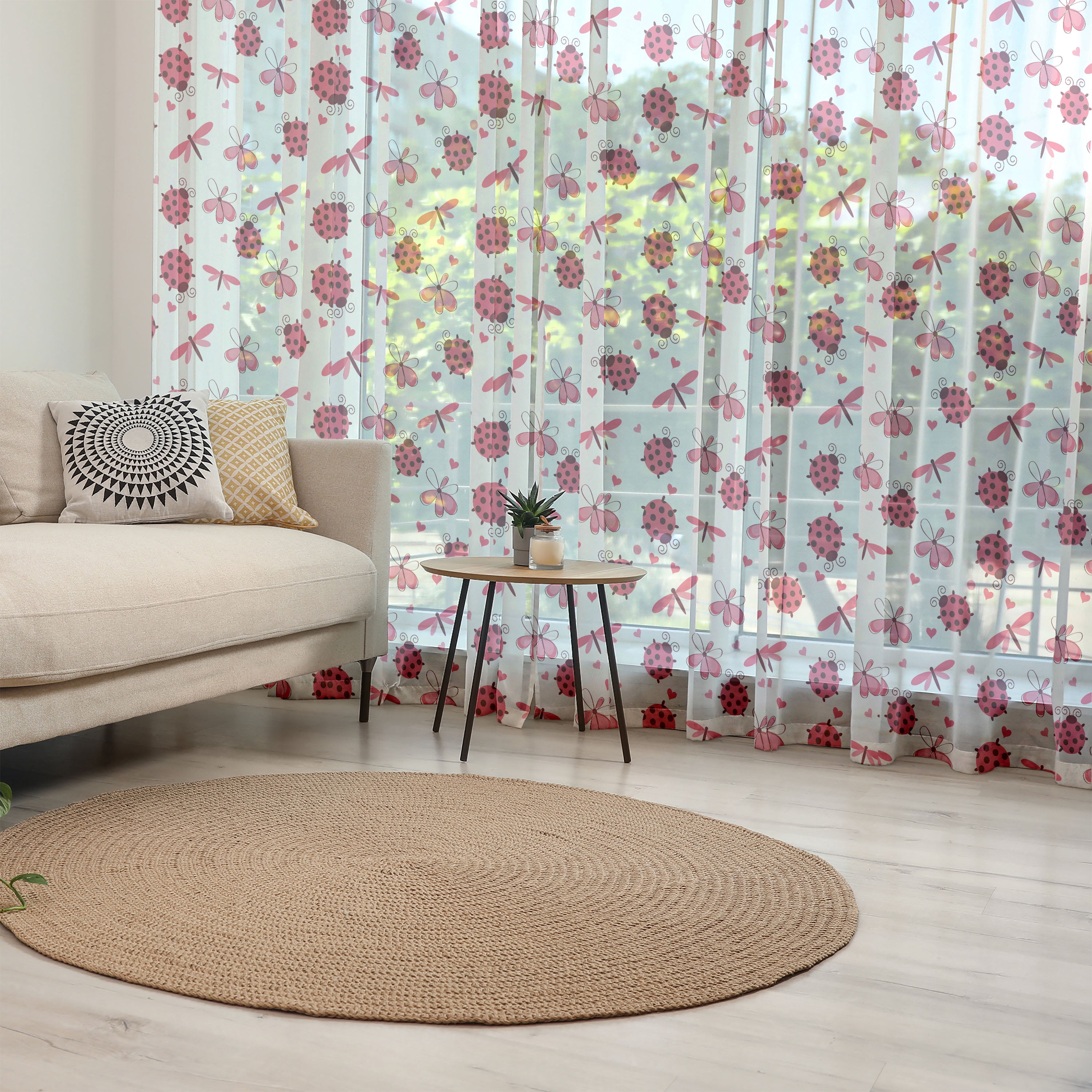Ladybugs Tulle Curtains with Rod Pocket, Domed Back Round Ladybugs with ...
