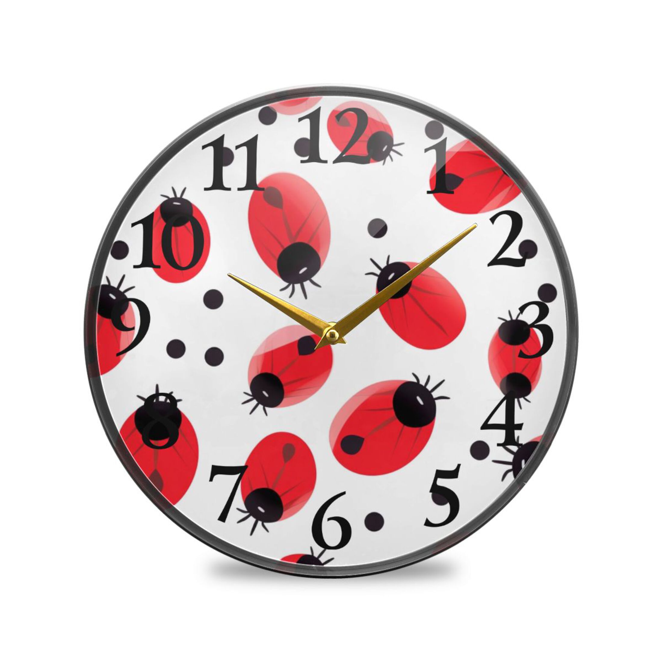 Ladybugs Wall Clocks Battery Operated 11.9 Inch Round Clock Acrylic ...
