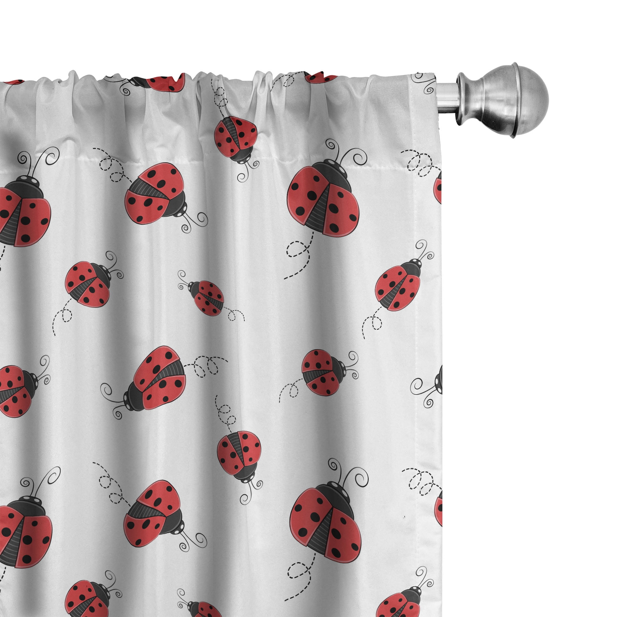Ladybugs Window Curtains Pack of 2, Ladybug Dotted Wings Swirls and Curves Pattern Animal ...