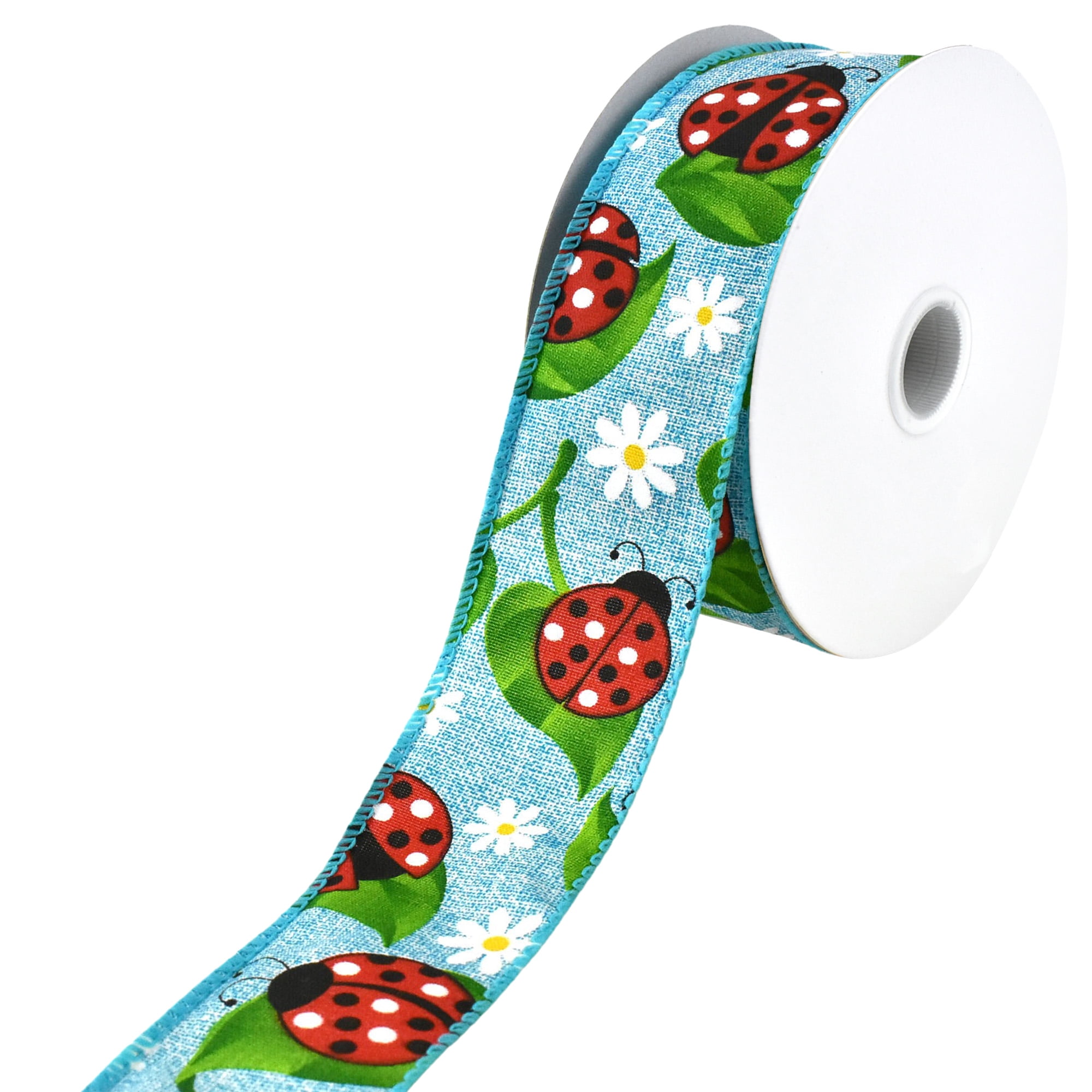 Ladybugs and Daisies Faux Linen Wired Ribbon, 1-1/2-inch, 10-yard ...
