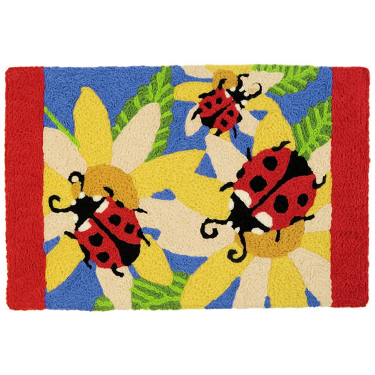 Ladybugs and Yellow Sunflowers Jellybean Accent Washable Rug 20" x 30 ...