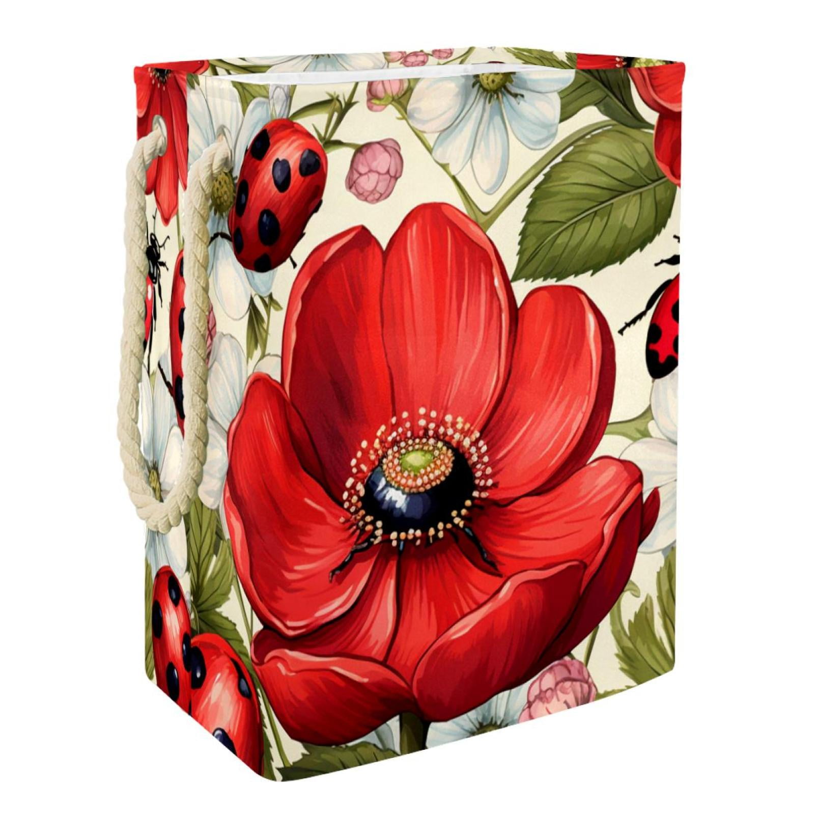 Ladybugs on Blossom Poppy Laundry Hamper, Collapsible Laundry Baskets ...