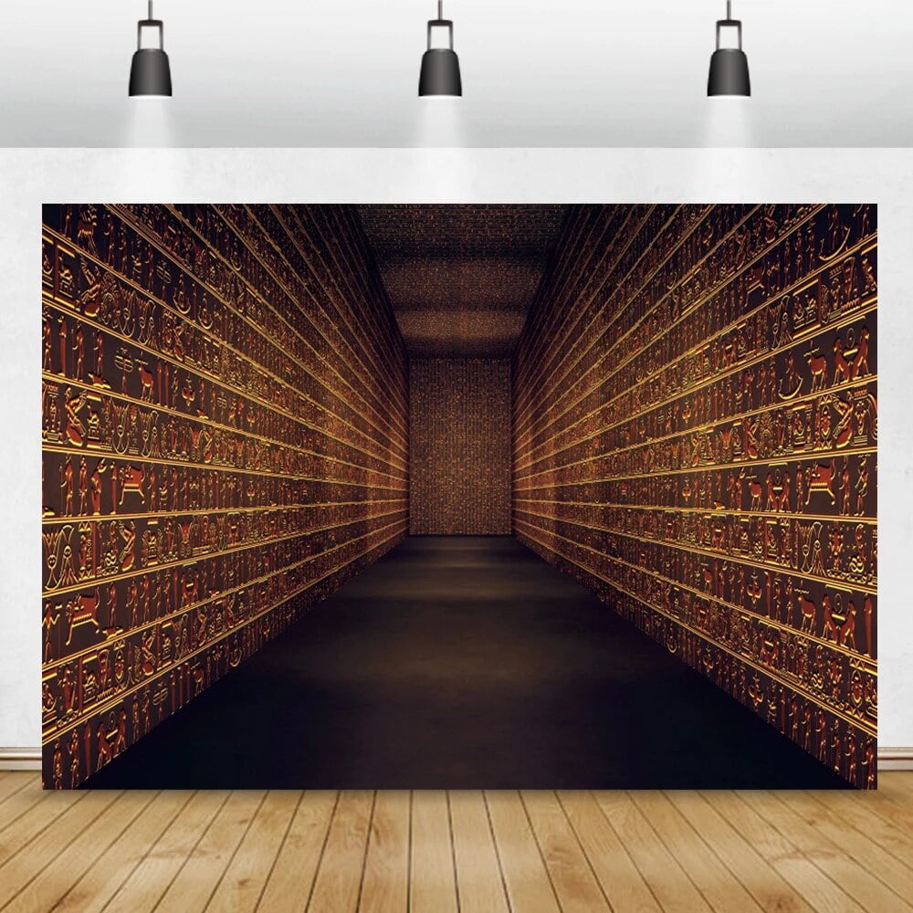 Laeacco 3D Aisle Maya Civilization Pattern Golden Wall Backdrop ...