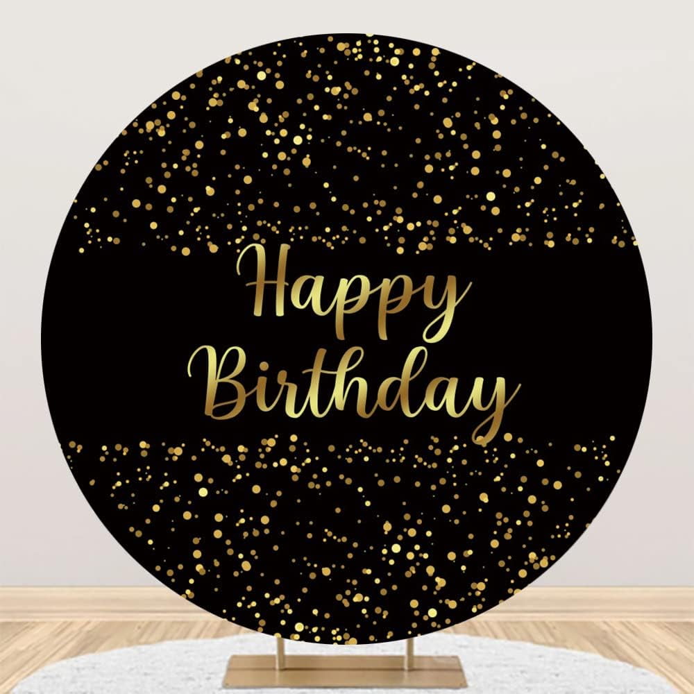 Laeacco 6 5x6 5ft Happy Birthday Round Backdrop Black Gold Circle