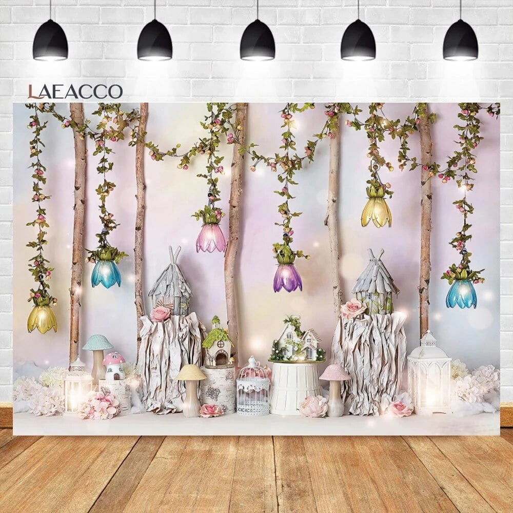 Laeacco Baby Birthday Photo Backgrounds Blue Balloons Clouds Flags ...