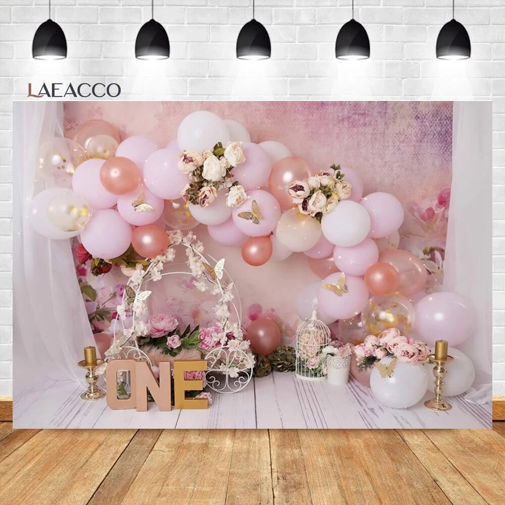Laeacco Baby Birthday Photo Backgrounds Blue Balloons Clouds Flags ...
