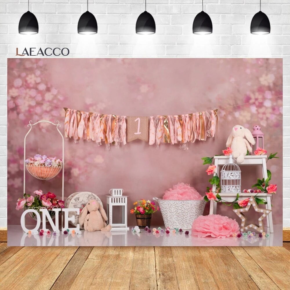 Laeacco Baby Birthday Photo Backgrounds Blue Balloons Clouds Flags ...