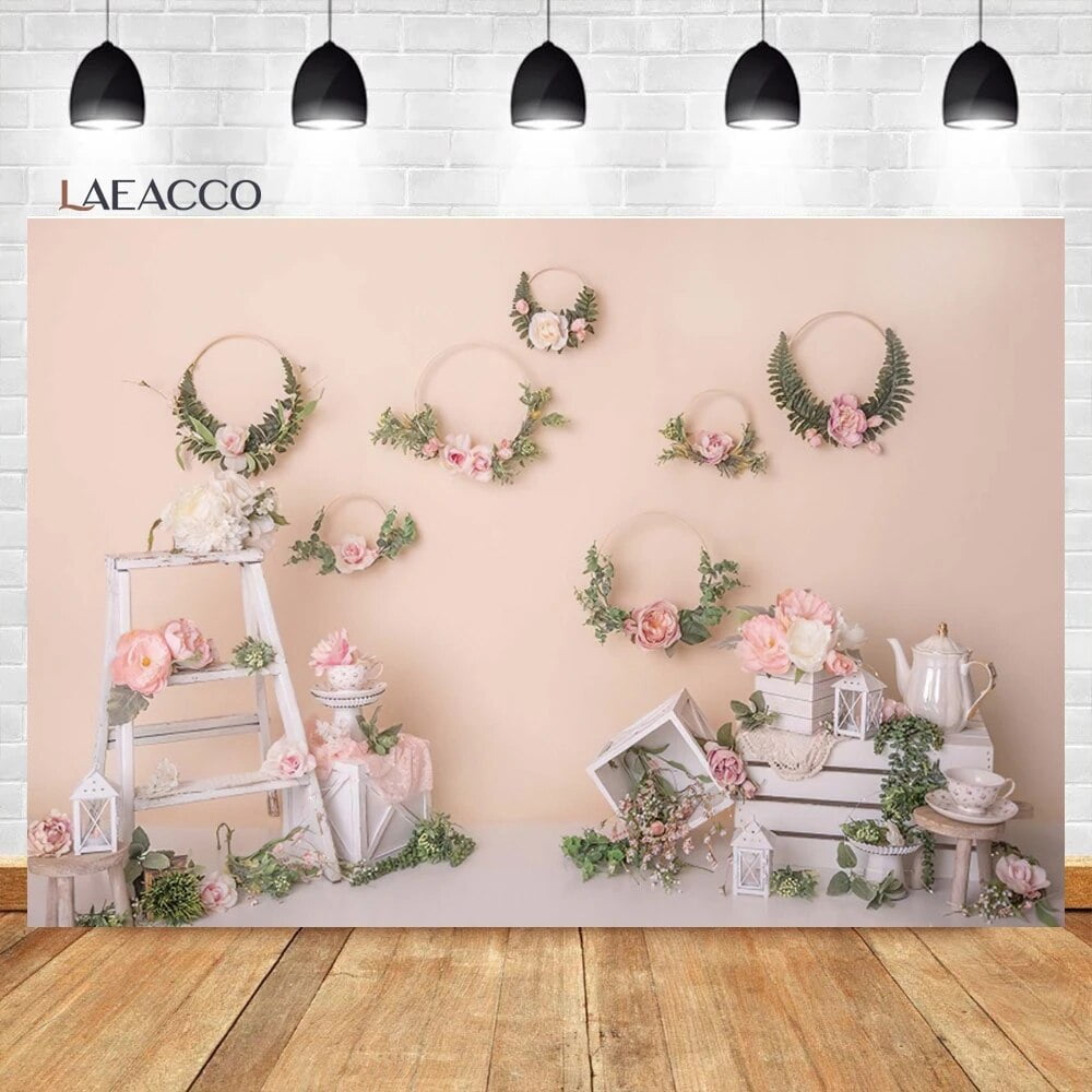 Laeacco Baby Birthday Photo Backgrounds Blue Balloons Clouds Flags ...