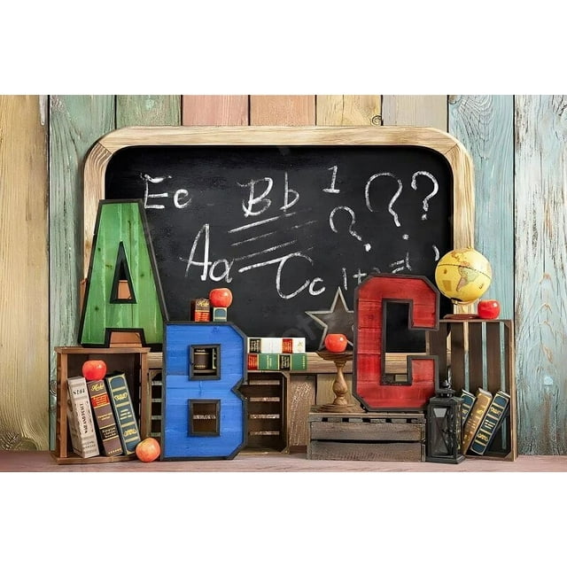 Laeacco Back to School Photography Background Classroom Chalkboard Wood ...