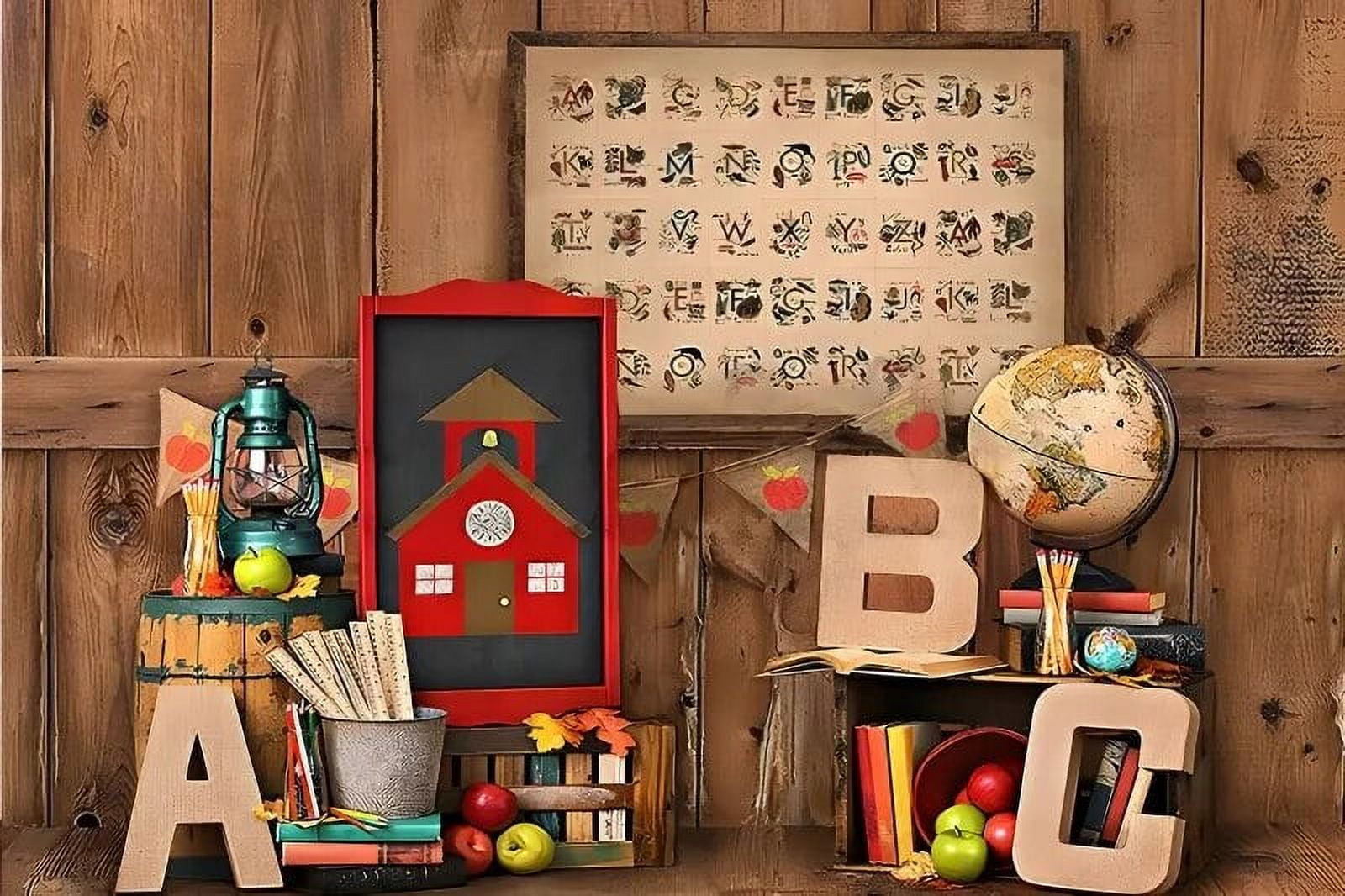 Laeacco Back to School Photography Background Classroom Chalkboard Wood ...