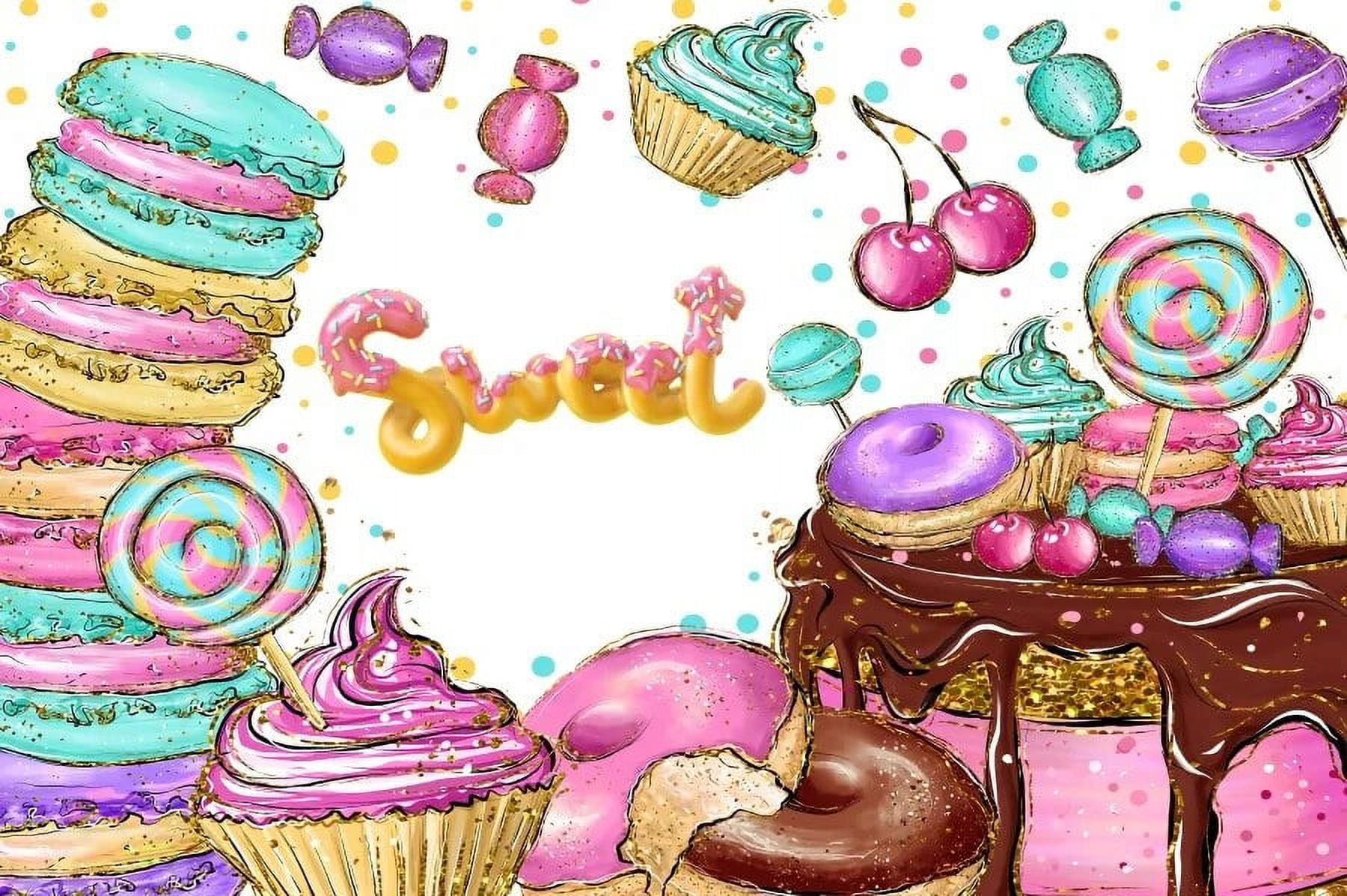 Laeacco Birthday Backdrops Candy Lollipop Cake Ice Cream Donut Kids ...