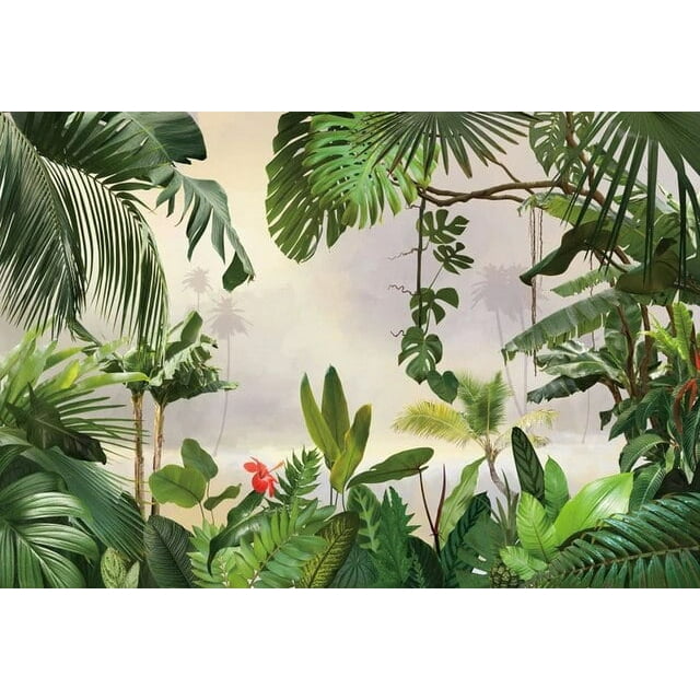 Laeacco Birthday Photo Backdrops Tropical Jungle Party Green Leaves ...