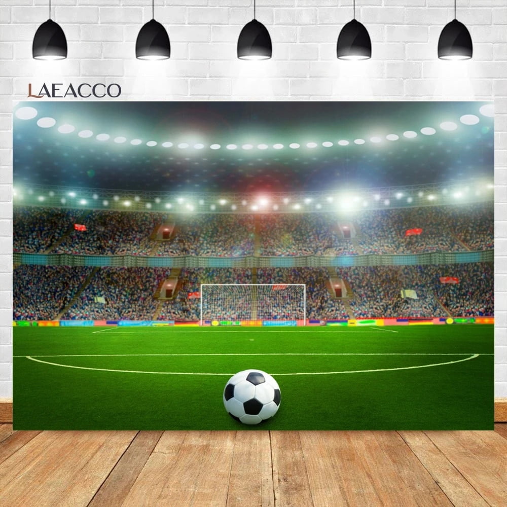 Laeacco Birthday Photocall Football Field Grassland Lights Stadium ...