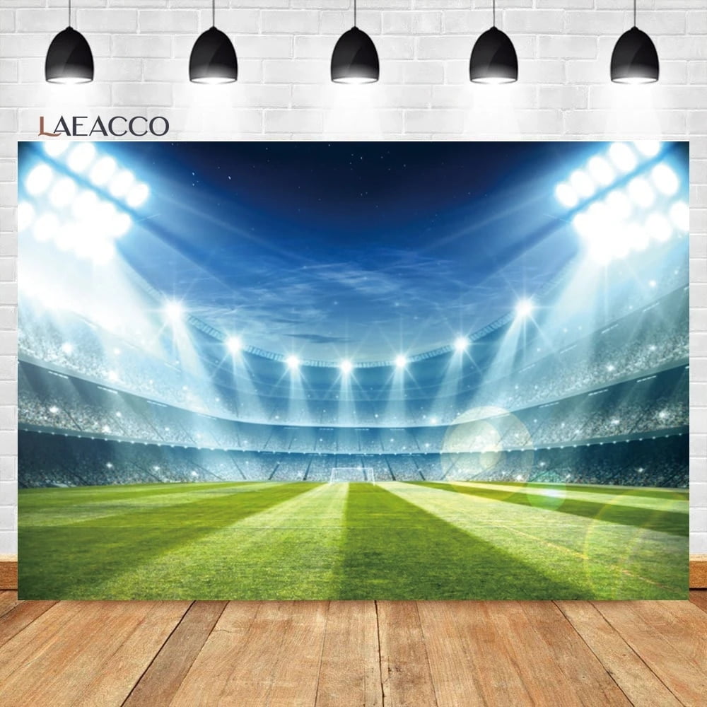 Laeacco Birthday Photocall Football Field Grassland Lights Stadium ...