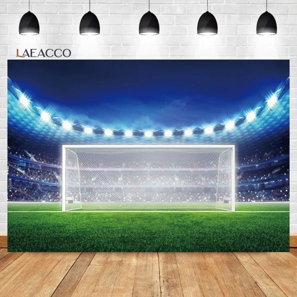 Laeacco Birthday Photocall Football Field Grassland Lights Stadium ...