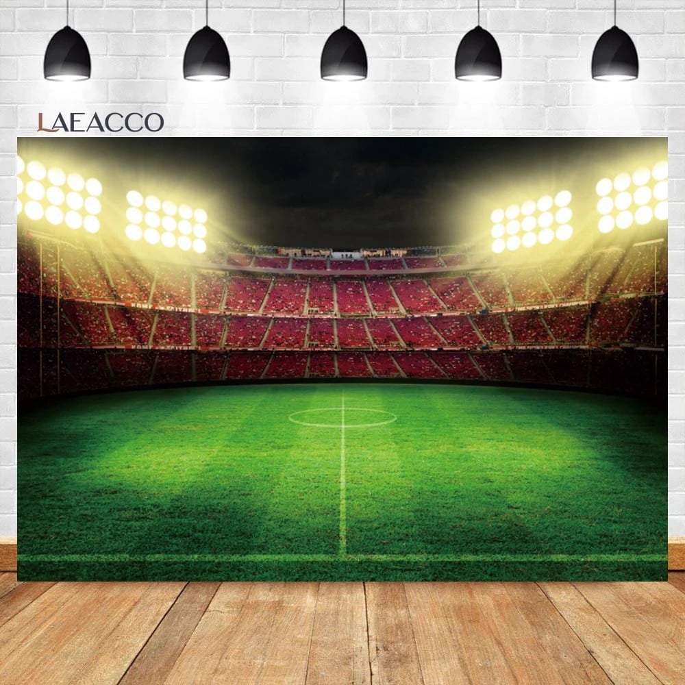 Laeacco Birthday Photocall Football Field Grassland Lights Stadium ...