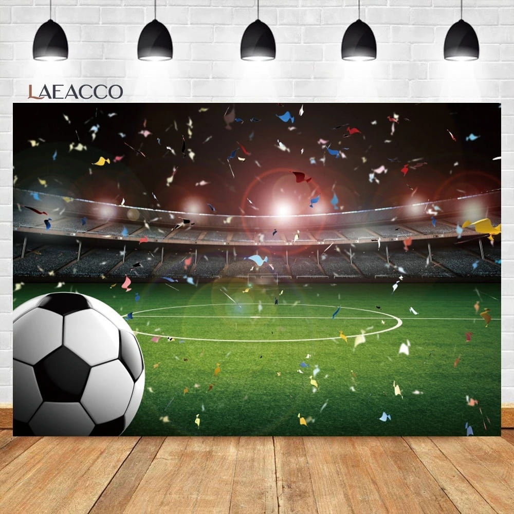 Laeacco Birthday Photocall Football Field Grassland Lights Stadium ...