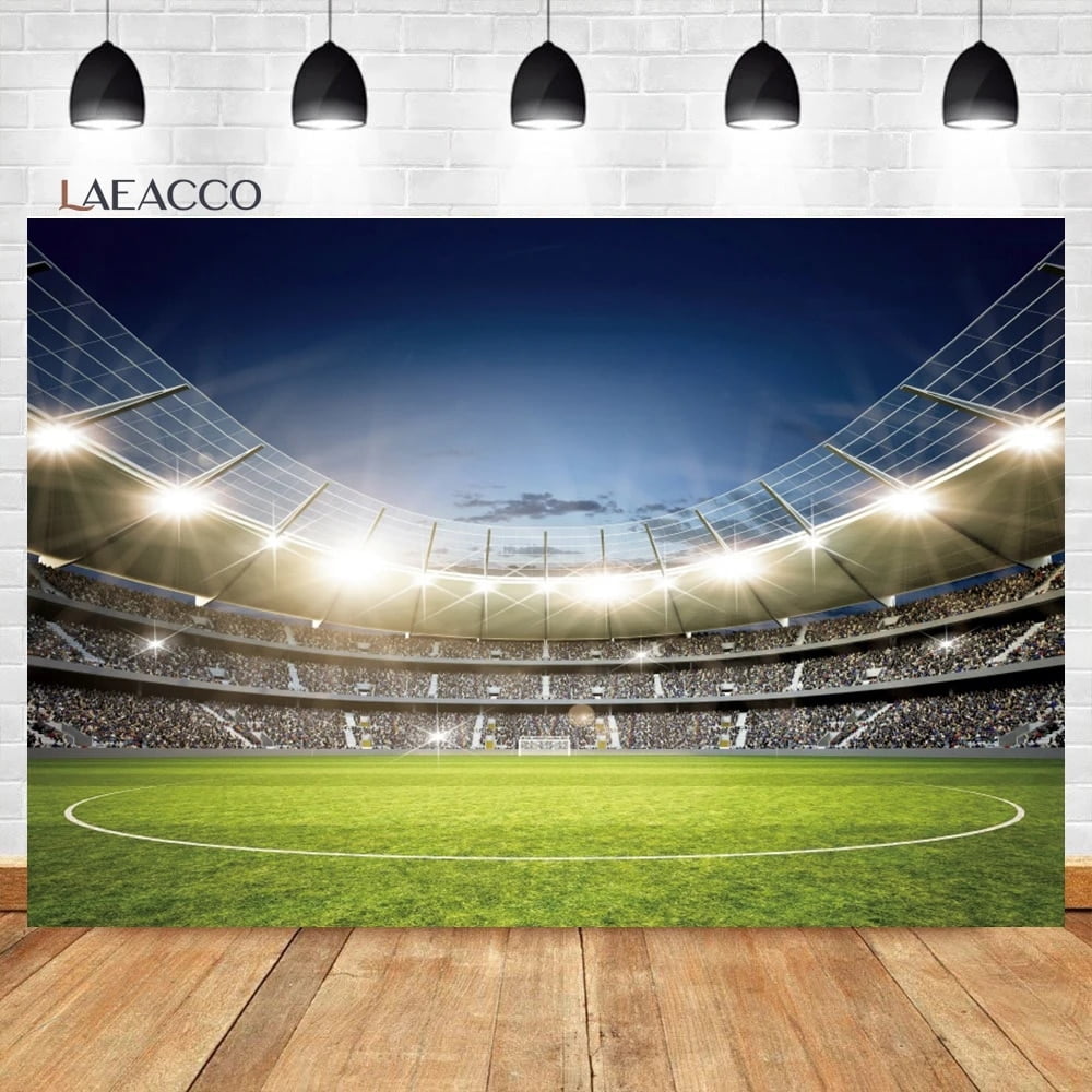 Laeacco Birthday Photocall Football Field Grassland Lights Stadium ...