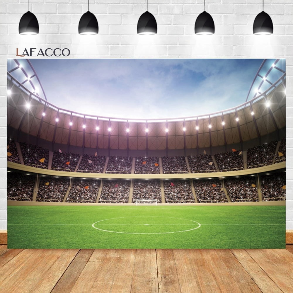 Laeacco Birthday Photocall Football Field Grassland Lights Stadium ...