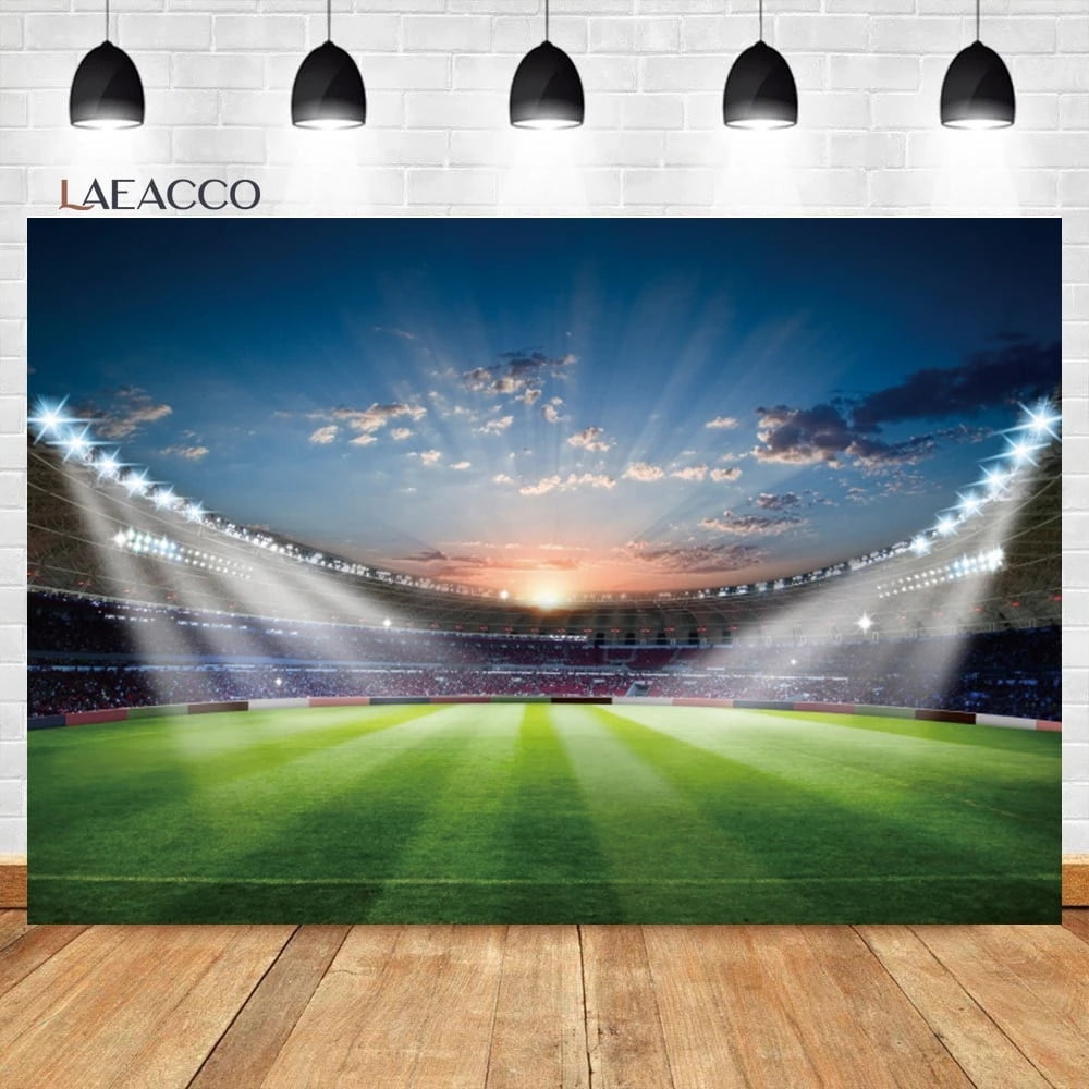 Laeacco Birthday Photocall Football Field Grassland Lights Stadium ...