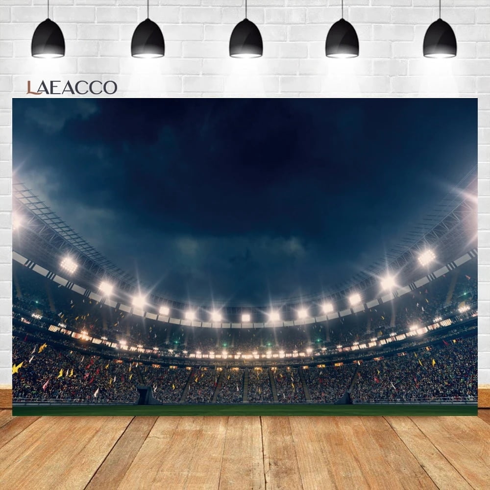 Laeacco Birthday Photocall Football Field Grassland Lights Stadium ...