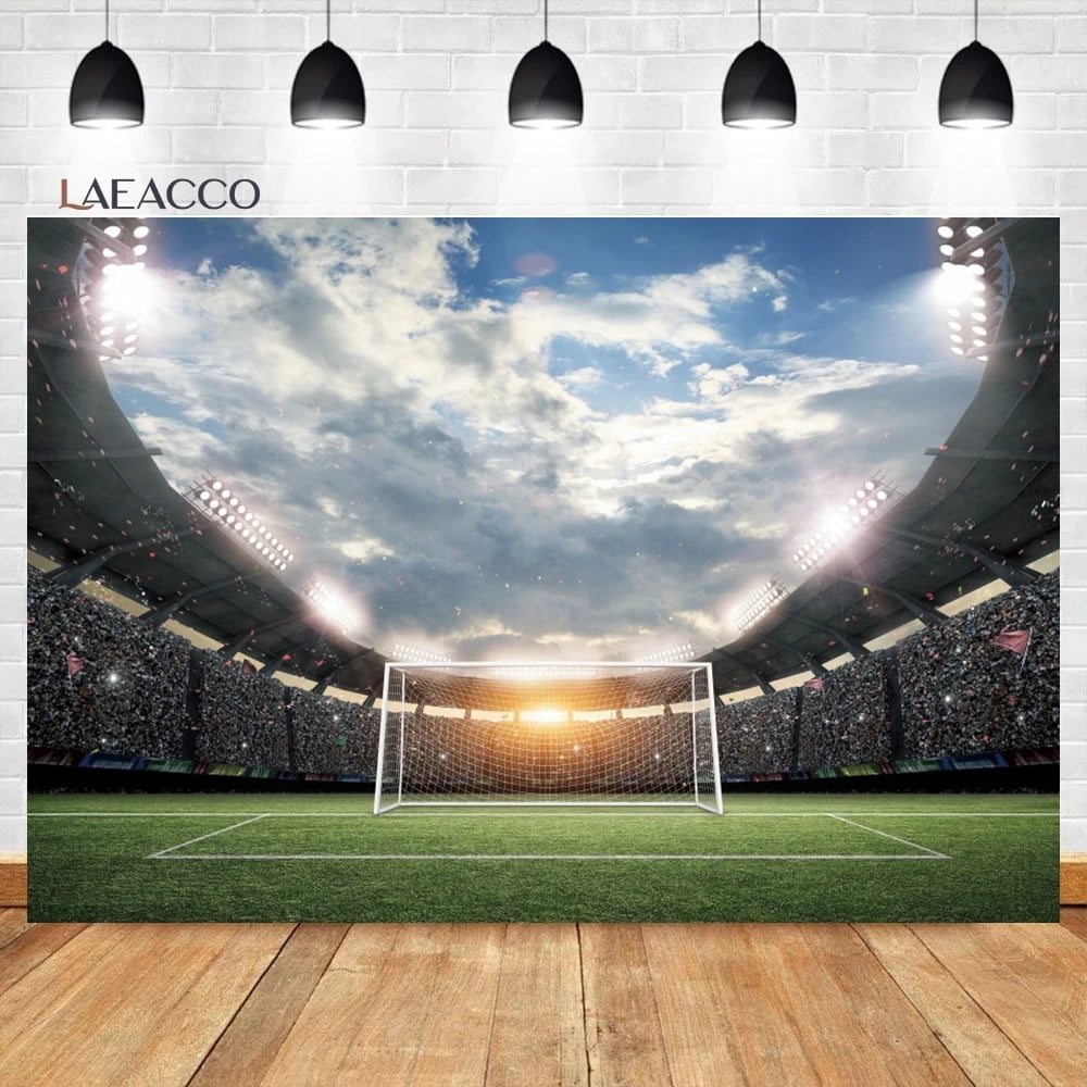 Laeacco Birthday Photocall Football Field Grassland Lights Stadium ...