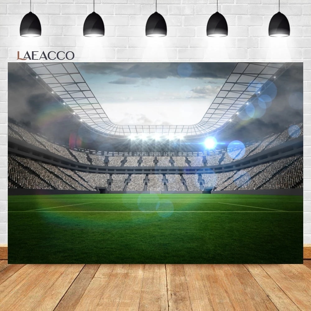 Laeacco Birthday Photocall Football Field Grassland Lights Stadium ...