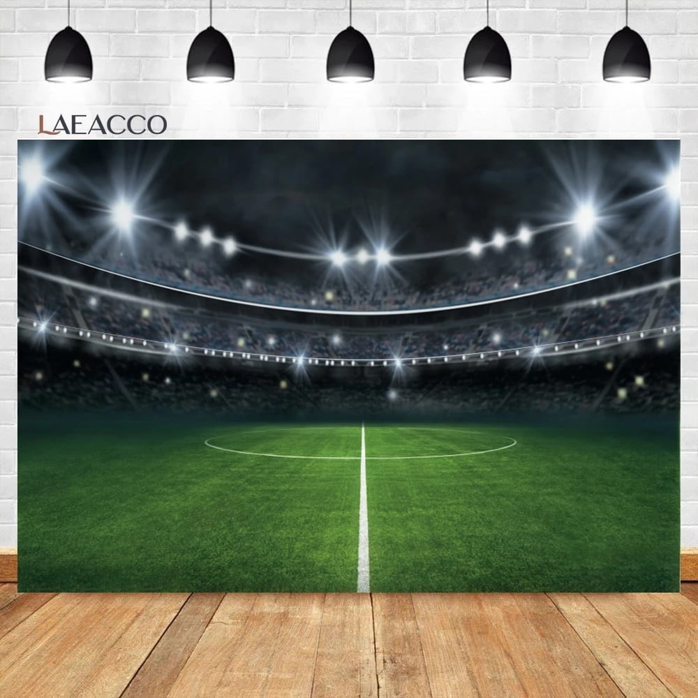 Laeacco Birthday Photocall Football Field Grassland Lights Stadium ...