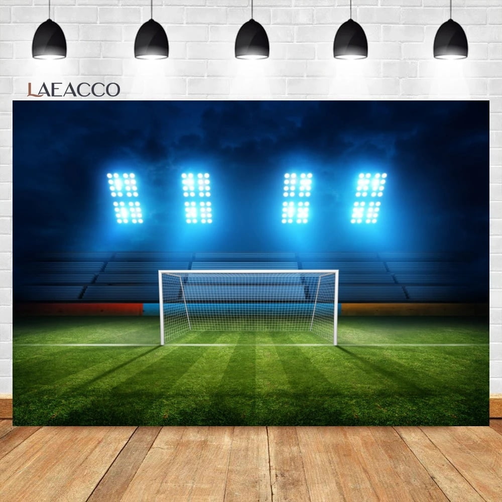 Laeacco Birthday Photocall Football Field Grassland Lights Stadium ...