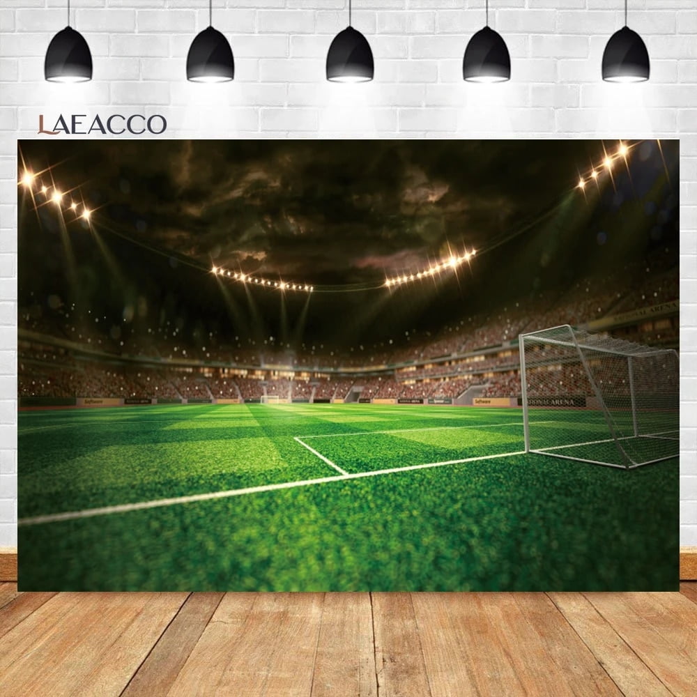 Laeacco Birthday Photocall Football Field Grassland Lights Stadium ...